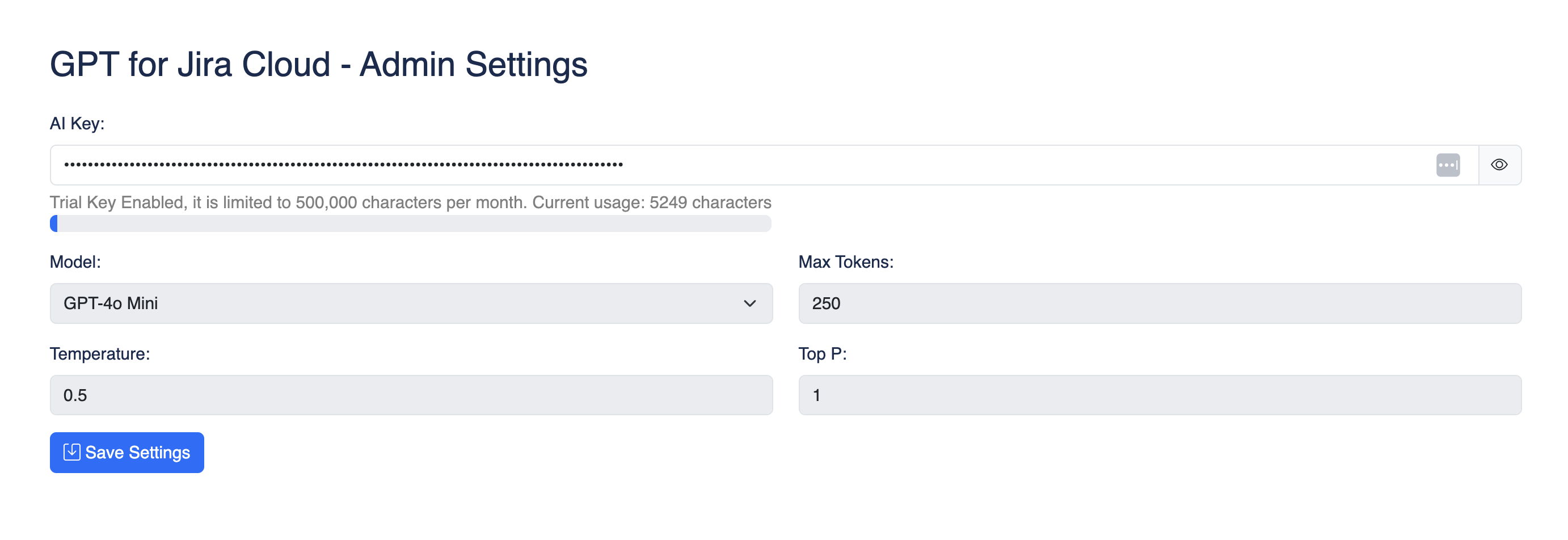 GPT AI Admin Settings